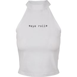 Muskelshirt MISS TEE "Miss Tee Damen Eye Roll Turtleneck Short Top", Damen, Gr. L, wei&szlig;, 100% Baumwolle, bedruckt, normal, Racerback, Shirts