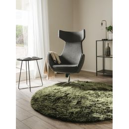 benuta Nest Hochflor Shaggyteppich Whisper Gr&uuml;n &oslash; 80 cm rund - Bettvorleger f&uuml;r Schlafzimmer