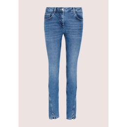 Madeleine Mode Regular-fit-Jeans MADELEINE "Jeans Skinnyjeans mit asymmetrischer Naht", Damen, Gr. 34, N + K Gr, blau, Obermaterial: 92% Baumwolle CO. 6% Polyester PES. 2% Elasthan EL., Modern, Jeans, Schlitz