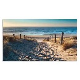 K&uuml;chenr&uuml;ckwand Artland "Weg zum Nordseestrand Sonnenuntergang", beige (naturfarben), B:90cm H:50cm, Aluminium, Spritzschutzw&auml;nde, Alu Spritzschutz mit Klebeband, einfache Montage