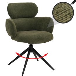 Esszimmerstuhl MCW-O77, K&uuml;chenstuhl Polsterstuhl, drehbar Auto-Return, Stoff (310g/m&sup2;) Chenille &Ouml;ko-Tex ~ olivgr&uuml;n