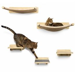 WOOWOOD&reg; 2X Kletterwand Katzen - 3X Katzentreppe Wand- Kratzbaum Wand - H&auml;ngematte Katze - Wandkratzbaum - Katzenm&ouml;bel - Katzenwand - Katzen Kletterwand Set - Naturhell