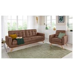 Sessel exxpo - SOFA FASHION "Fiord, Loungesessel", braun (cognac), B:81cm H:87cm T:78cm, Webvelours (100% Polyester);Vintage (100% Polyester), Sessel, Sessel, aktuelles Design, tolle Detailverarbeitung im Sitz und R&uuml;cken
