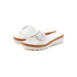 Lascana Pantolette 'Sandale, Sommerschuh, offener Schuh, Mule,' wei&szlig; Gr. 38 f&uuml;r Damen. Mit Brosche, Glitzersteine
