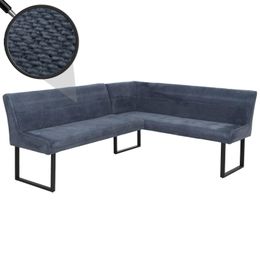 Eckbank MCW-O81, Esszimmerbank Bank, &Ouml;ko-Tex (310g/m&sup2;) Chenille Stoff/Textil Metall 210x159cm ~ blau