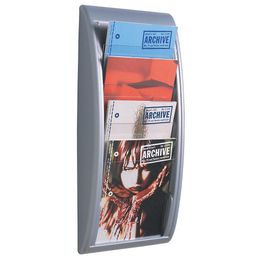 PAPERFLOW Wandprospekthalter, 4 F&auml;cher f&uuml;r Format DIN A4, alusilber, VE 2 Stk
