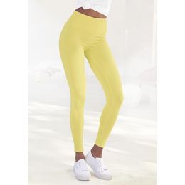 Lascana Leggings gelb Gr. 56/58 f&uuml;r Damen. Mit Logodruck. Basic. Nachhaltig.