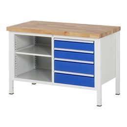 Rau Werkbank h&ouml;henverstellbar 8463A2, B1250xT700xH840-1040mm, 4x Schublade-TA (03-8463A2-127B4H.11)