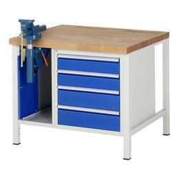 Rau Werkbank h&ouml;henverstellbar 8185A2, B1000xT900xH840-1040mm, 4x Schublade-TA, SSKL (03-8185A2-109B4H.11)