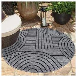 Outdoorteppich Carpet City "DUO RUG 5842", grau (anthrazit), H:5mm &Oslash;:160cm, Obermaterial: 100% Polypropylen, Teppiche, Outdoorteppich, Wendeteppich Wetterfest In- & Outdoor, Balkon, Terrasse, Wohnzimmer
