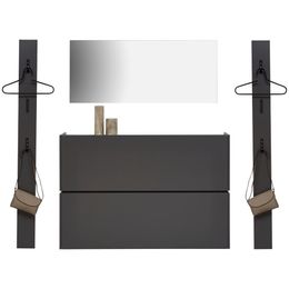 Voleo Garderobe, Graphit, Holzwerkstoff, 4-teilig, 200x200x22 cm, Garderobe, Garderoben-Sets & Serien, Garderoben-Sets