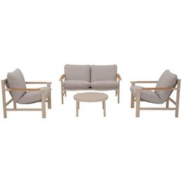Ambia Garden Gartenset, Hellgrau, Beige, Teak, Textil, 4-teilig, F&uuml;llung: Polyester, Tisch mit Glasplatte, Gartenm&ouml;bel, Gartenm&ouml;bel-Sets