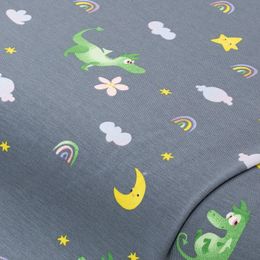 buttinette Baumwoll-Jersey "Drachen" mit Elasthan, grau-color