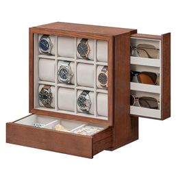 Boxxx Uhrenbox, Nussbaum, Textil, Holzwerkstoff, Holzoptik, 29.5x32.5x15 cm, Ordnen & Aufbewahren, Aufbewahrungsboxen