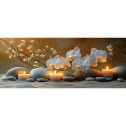 Euroart Glasbild Warm Zen IV, Mehrfarbig, Glas, Zen, rechteckig, 50x125x1.40 cm, Fotografie, einfache und schnelle Anbringung, gl&auml;nzend, Bilder und Zubeh&ouml;r, Wandbilder, Glasbilder