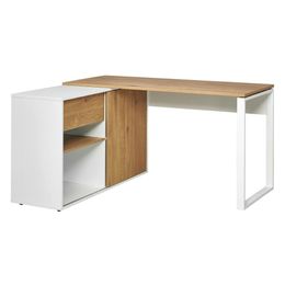 Livetastic Eckschreibtisch, Wei&szlig;, Eiche, Metall, Holzwerkstoff, 1 Schublade(n) Schubladen, rechteckig, Flachrohr, 140x75x118 cm, Stauraum, seitenverkehrt montierbar, Arbeitszimmer, Schreibtische, Eckschreibtische