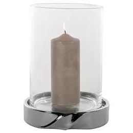 Windlicht Fink "LE DECOR", silber (silberfarben), H:31cm &Oslash;:23,5cm, Keramik, Kerzenhalter, Windlicht, Kerzenhalter mit Glaszylinder, aus Keramik, silberfarben