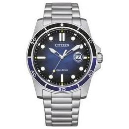 Solaruhr Citizen, silber (silberfarben, dunkelblau), Armbanduhren, Herren, Armbanduhr, Herrenuhr, Edelstahlarmband, bis 10 bar wasserdicht, Datum