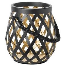 Kerzenlaterne Fink "OTIS", schwarz, H:24cm &Oslash;:22cm, Edelstahl, Glas, Kerzenhalter, Windlicht, schwarz pulverbeschichtet, innen goldfarben, mit Glas