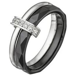 Fingerring Jobo Gr. 56, silber (silber 925), Fingerringe, Damen, 56, Keramik Silber 925 (Sterlingsilber), Keramik, Silber 925 (Sterlingsilber), Fingerring, 925 Silber mit Keramik und 6 Zirkonia