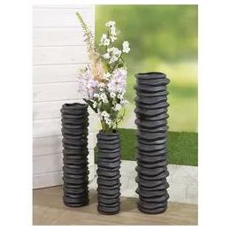 Bodenvase CASABLANCA BY GILDE "Bodenvase "Rillo", schwarz, B:20cm H:78cm T:20cm, Keramik, Vasen