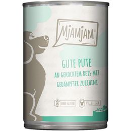 MjAMjAM gute Pute an gekochtem Reis mit ged&auml;mpfter Zucchini Hunde-Nassfutter getreidefrei 6x400g