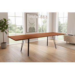 Esstisch Baumkante Akazie nuss 180(280)x90 Ansteckplatten Vierfu&szlig;-Gestell schwarz AVINO