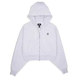 Sweatjacke Converse "WOMEN'S Converse RETRO FULL-ZIP HOODIE", Damen, Gr. XL, grau (light retro erdgrau trail), Sweatware, Obermaterial: 80% Baumwolle, 20% Polyester, meliert, l&auml;ssig geschnitten, hoch geschlossener Ausschnitt, weit B&uuml;ndchen, Sweatjacken Sweatjacke, cropped