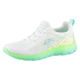 Slip-On Sneaker Skechers "SUMMITS", Damen, Gr. 43, wei&szlig; (wei&szlig;, neongr&uuml;n, gelb), Mesh, Textil, kontrastfarbene Details, Schuhe Sneaker, Trainingsschuh, Sneaker, Slipper, Halbschuh mit Bungee-Verschluss, Topseller