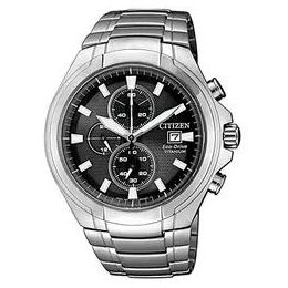Chronograph Citizen, silber (silberfarben, schwarz), Armbanduhren, Herren, Chronograph, Armbanduhr, Herrenuhr, Solar, Stoppfunktion, Titan, Saphirglas