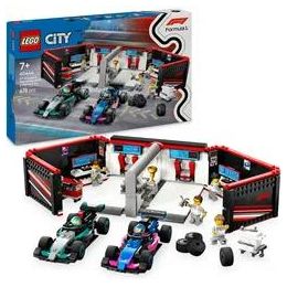 Konstruktionsspielsteine Lego "F1 Garage mit Mercedes-AMG & Alpine Rennautos (60444), Lego City", bunt, Spielbausteine, Kinder, Kunststoff, Made in Europe