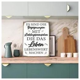 Metallbild queence "Begegnungen Spruch Stahlschild Blechschild", wei&szlig; (farbe bild(er): wei&szlig;), B:20cm H:30cm T:0,2cm, Blech, Metall, Bilder, 20x30x0,2cm - mit 4 Lochbohrung