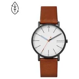 Quarzuhr Skagen "SIGNATUR", braun (cognacfarben), Armbanduhren, Damen, Quarzuhr, Armbanduhr, Herrenuhr, Damenuhr, analog, Lederarmband