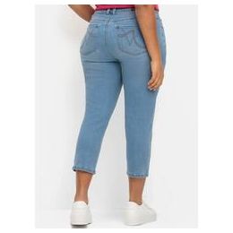 7/8-Jeans sheego, Damen, Gr. 44, Normalgr&ouml;&szlig;en, blau (blau denim), 44% Baumwolle, 36% Viskose, 19% Polyester, 1% Elasthan, unifarben, 7/8-L&auml;nge, Jeans