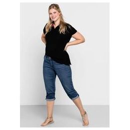 5-Pocket-Jeans sheego, Damen, Gr. 52, Normalgr&ouml;&szlig;en, blau (blau denim), 75% Baumwolle, 24% Polyester, 1% Elasthan, unifarben, 3/4-L&auml;nge, Jeans 5-Pocket-Jeans