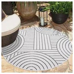 Outdoorteppich Carpet City "DUO RUG 5842", grau, H:5mm &Oslash;:120cm, Obermaterial: 100% Polypropylen, Teppiche, Outdoorteppich, Wendeteppich Wetterfest In- & Outdoor, Balkon, Terrasse, Wohnzimmer