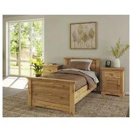 Bett OTTO HOME "Rauna, Landhausstil, edles Design mit Lamellen und Kassetten, 2 Farben", beige (natur, natur, natur), B:105cm H:85cm L:206cm, Betten, Bett, FSC zertifiziertes Kieferholz, massive Qualit&auml;t mit Lattenrost
