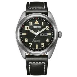 Solaruhr Citizen, schwarz, Armbanduhren, Herren, Armbanduhr, Herrenuhr, Titan, Datum, Lederarmband