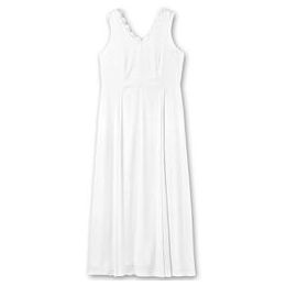 Abendkleid sheego "Abendkleid", Damen, Gr. 46, Normalgr&ouml;&szlig;en, wei&szlig; (sanftes wei&szlig;), 100% Polyester, unifarben, lang, V-Ausschnitt, Kleider Abendkleid
