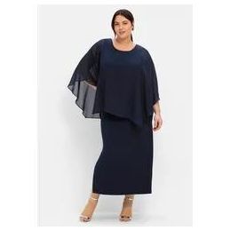 Abendkleid sheego "Abendkleid", Damen, Gr. 56, Normalgr&ouml;&szlig;en, blau (marine), 95% Polyester, 5% Elasthan, Webware:100% Polyester, unifarben, lang, Rundhals, Kleider Abendkleid