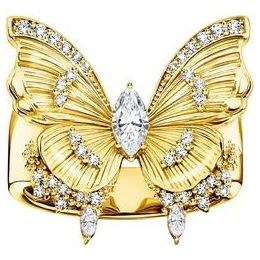 Fingerring Thomas Sabo "Butterfly Paradise Cocktail-Ring - Schmetterling-Design" Gr. 58, gold (gelbgoldfarben, wei&szlig;), Fingerringe, Damen, 58, Silber 925 (recycelt), 5mm, Fingerring, mit Zirkonia (synth.)
