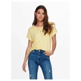 T-Shirt Only "ONLMOSTER &ndash; Kurzarmshirt mit Aufschlag und klassischem Look", Damen, Gr. XL, gelb (pale banana), Jersey, Obermaterial: 75% Viskose, 20% Polyester, 5% Elasthan, unifarben, regular fit normal, Rundhals, mit Aufschlag, Shirts T-Shirt, Viskosemischung, regular fit