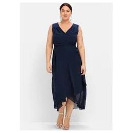 Abendkleid sheego "Abendkleid", Damen, Gr. 50, Normalgr&ouml;&szlig;en, blau (marine), Chiffon, 100% Polyester, unifarben, lang, V-Ausschnitt, Kleider Abendkleid