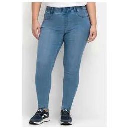 Jeansleggings sheego, Damen, Gr. 44, Normalgr&ouml;&szlig;en, blau (blau denim), 37% Viskose, 34% Baumwolle, 27% Polyester, 2% Elasthan, unifarben, lang, Jeans