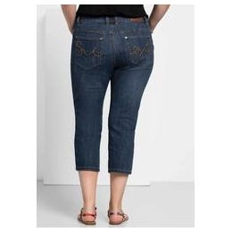 5-Pocket-Jeans sheego, Damen, Gr. 44, Normalgr&ouml;&szlig;en, blau (dunkelblau denim), 75% Baumwolle, 24% Polyester, 1% Elasthan, unifarben, 3/4-L&auml;nge, Jeans 5-Pocket-Jeans