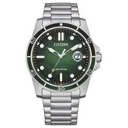 Solaruhr Citizen, silber (silberfarben, dunkelgr&uuml;n), Armbanduhren, Herren, Armbanduhr, Herrenuhr, Edelstahlarmband, bis 10 bar wasserdicht, Datum