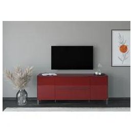 Lowboard "Reno", graphit schwarz matt lack, glas bordeauxrot glanz, B:182cm H:75cm T:42cm, Glas, Holzwerkstoff, SET ONE BY Musterring, Sideboards, Lowboard, Mit Vierkantfu&szlig; in diversen Farben, 75 cm H&ouml;he & Farbauswahl