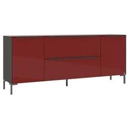 Lowboard "Reno", graphit schwarz matt lack, glas bordeauxrot glanz, B:182cm H:77cm T:42cm, Glas, Holzwerkstoff, SET ONE BY Musterring, Sideboards, Lowboard, Mit Winkelfu&szlig; in diversen Farben, 77 cm H&ouml;he & Farbauswahl