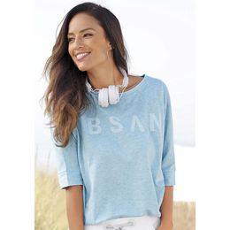 ELBSAND 3/4-Arm-Shirt 'Iduna' blau Gr. XXL (44) f&uuml;r Damen. Rundhals und Logodruck. Figurumspielend. Nachhaltig.