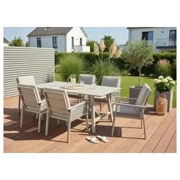 Garten-Essgruppe Konifera "Edessa", beige, beige, Aluminium, Sitzm&ouml;bel-Sets, bestehend aus 6 Sesseln mit Auflagen, 1 Tisch